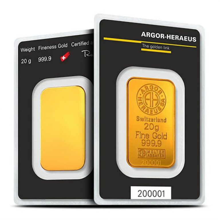 Buy 20 Gram Argor Heraeus Gold Bar (New W/ Assay) - ROYAL BULLION GROUP